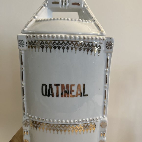 Vintage | Kitchen | Vintage White Block Germany Luster Oatmeal Canister ...